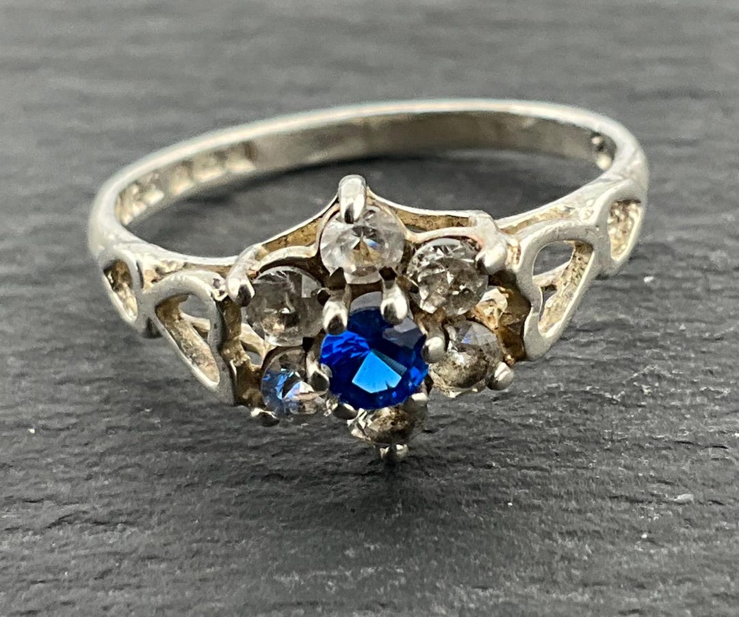 Vintage Blue & White Natural Hardstone Sterling Silver Heart Cluster ...
