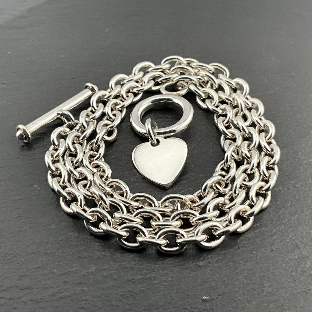 Vintage Heavy Sterling Silver T-bar Ring Heart Necklace - Etsy