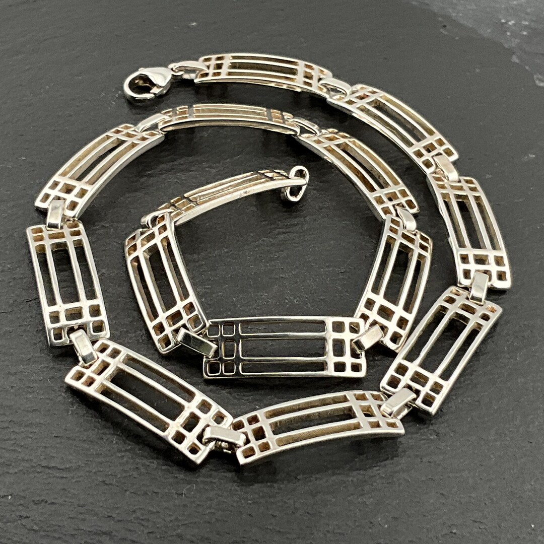 Vintage Sterling Silver Panel Link Necklace - Etsy Australia