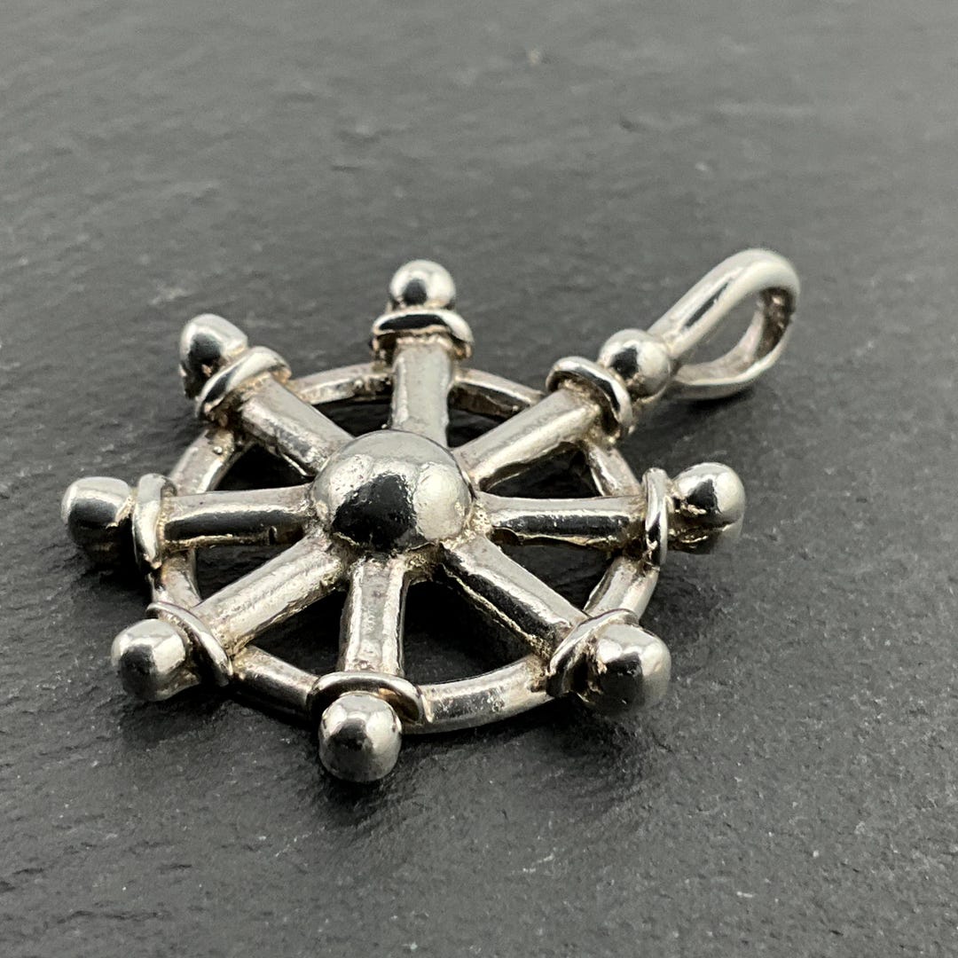 Vintage Sterling Silver Ship Wheel Pendant Necklace - Etsy