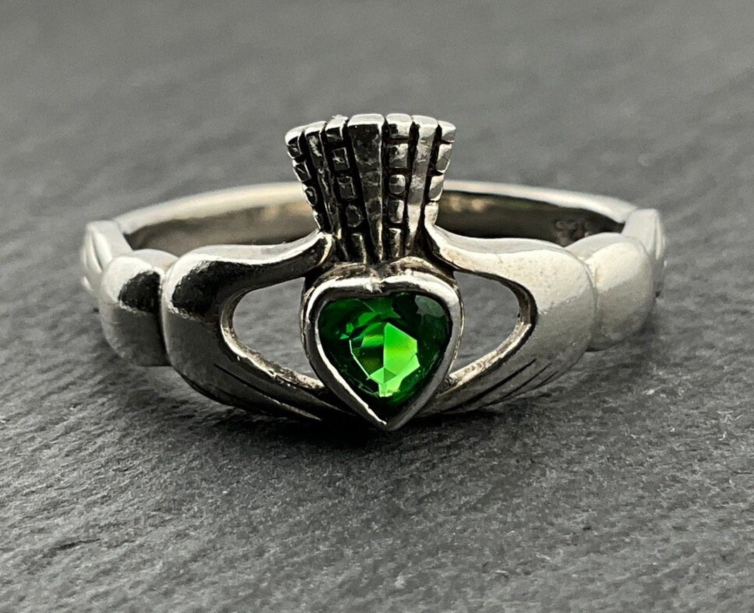 Vintage Irish Claddagh Birthstone Cubic Zirconia Sterling Silver Ring ...