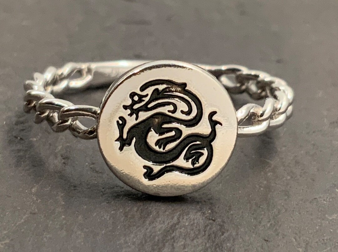 Vintage Sterling Silver Dragon Link Chain Ring, UK Size T, US Size 9 3/ ...