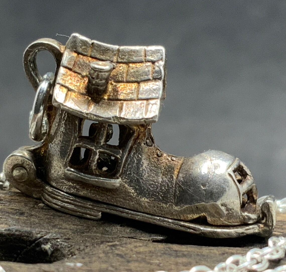 Vintage Sterling Silver Mice Boot Pendant Necklace - Etsy