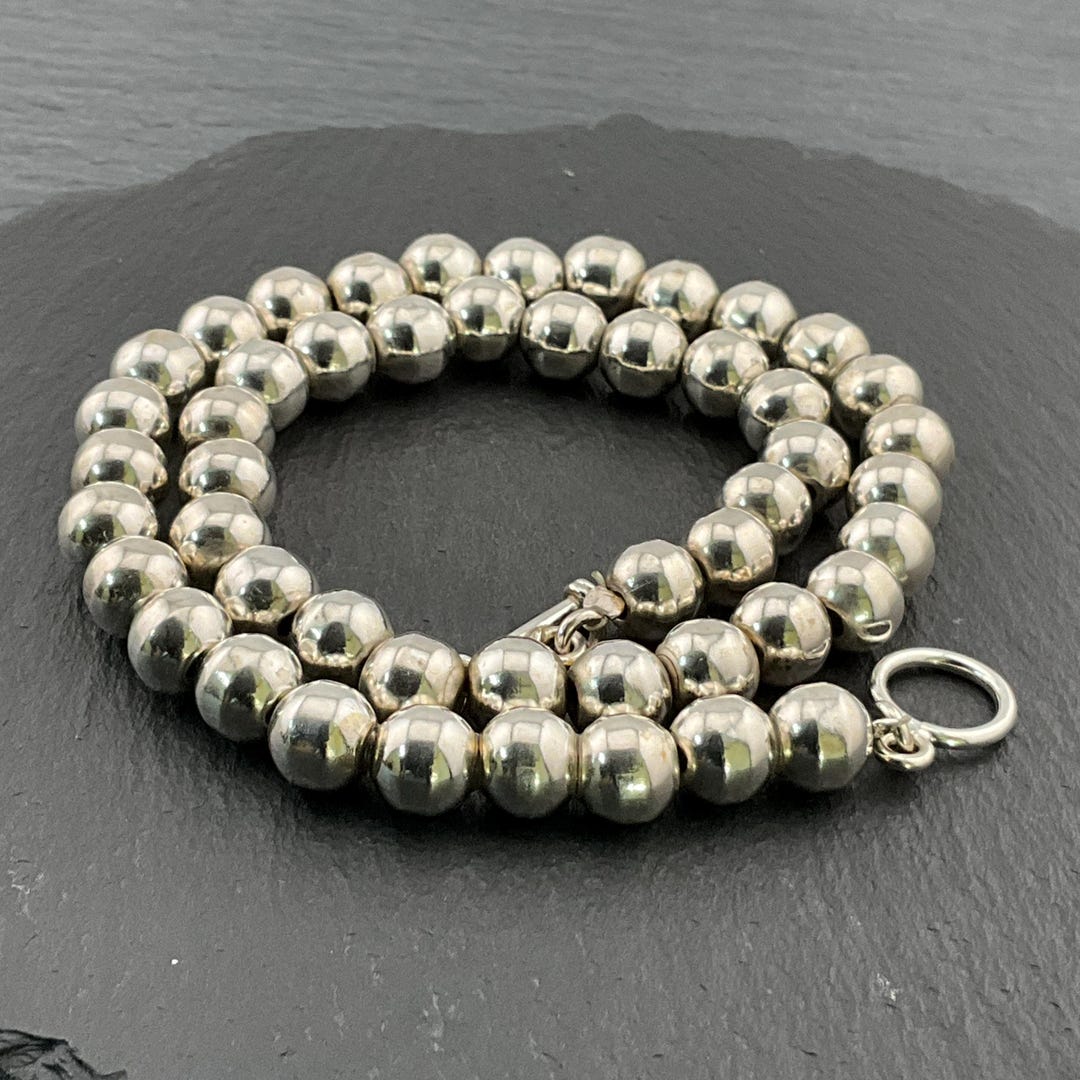 Vintage Super Heavy Sterling Silver Fancy Bead T-bar Necklace - Etsy