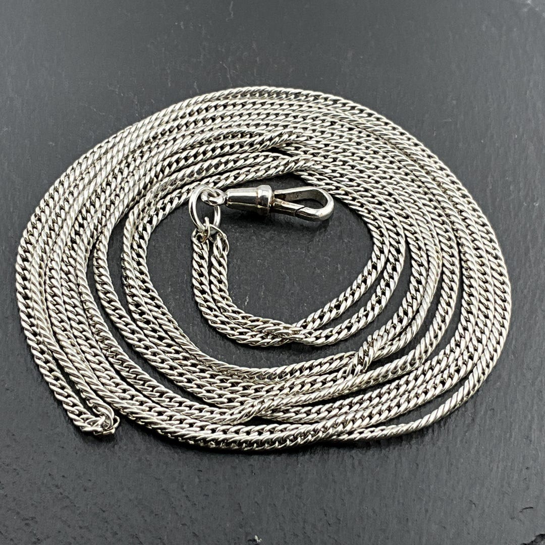 Vintage Heavy Long Sterling Silver Double Chain Fancy Link Necklace ...