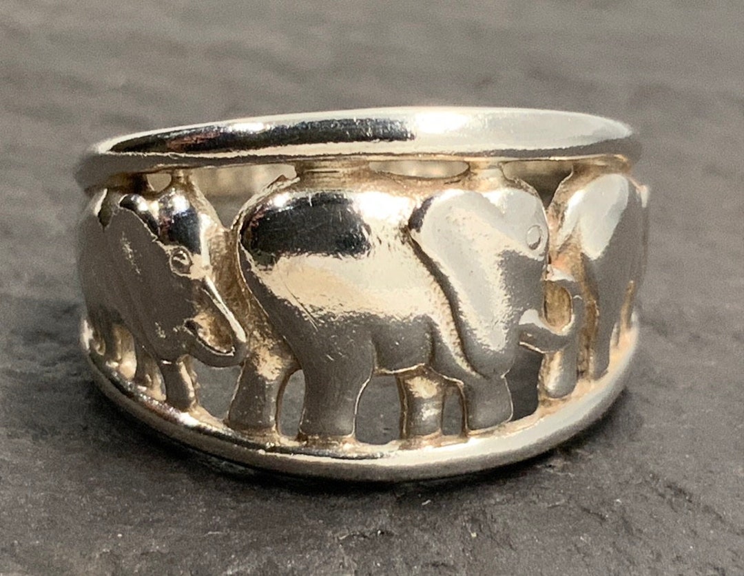 Vintage Sterling Silver Chunky Elephant Band Ring, UK Size M1/2, US ...