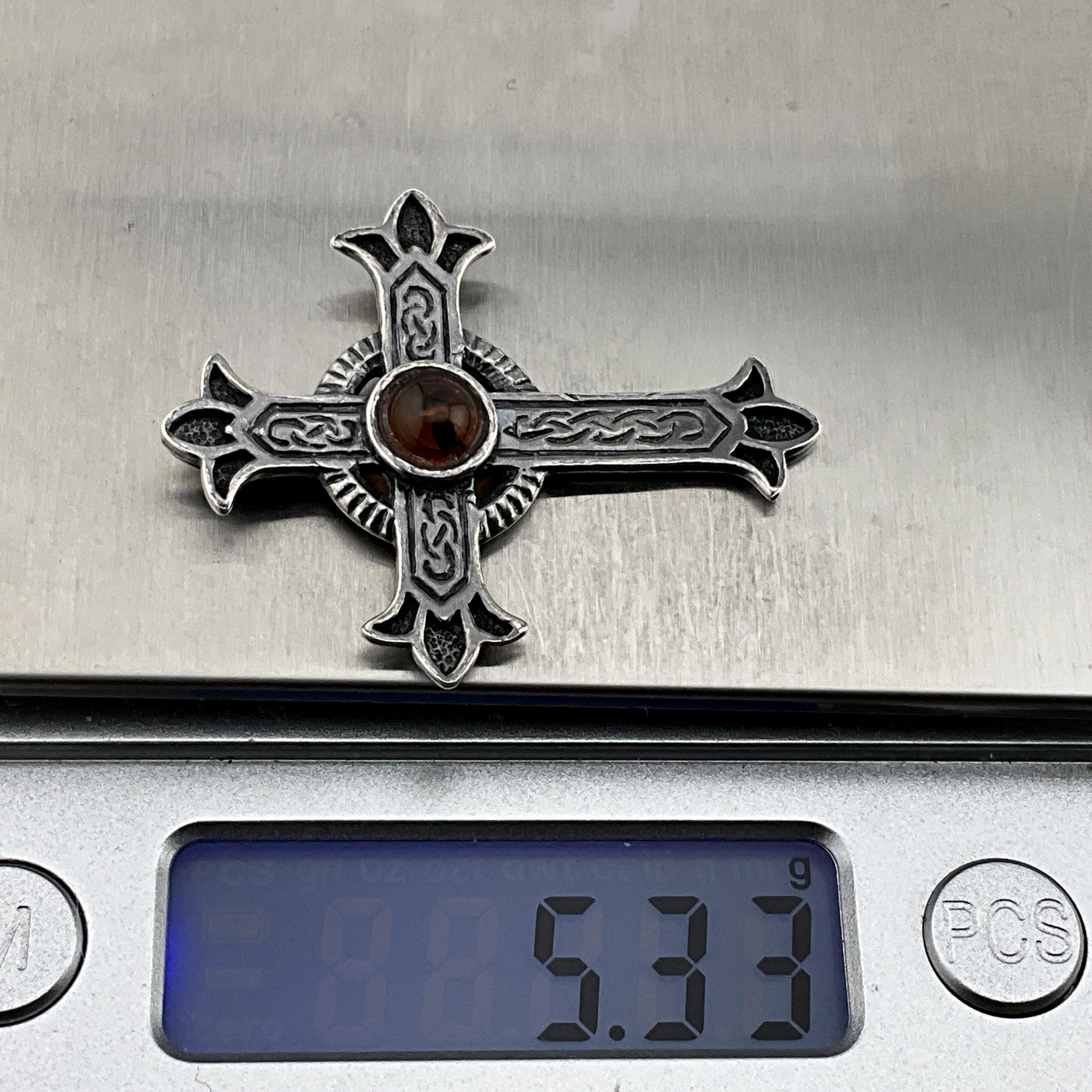 Vintage Amber Cross Sterling Silver Pendant Necklace - Etsy