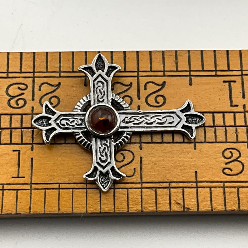 Vintage Amber Cross Sterling Silver Pendant Necklace - Etsy