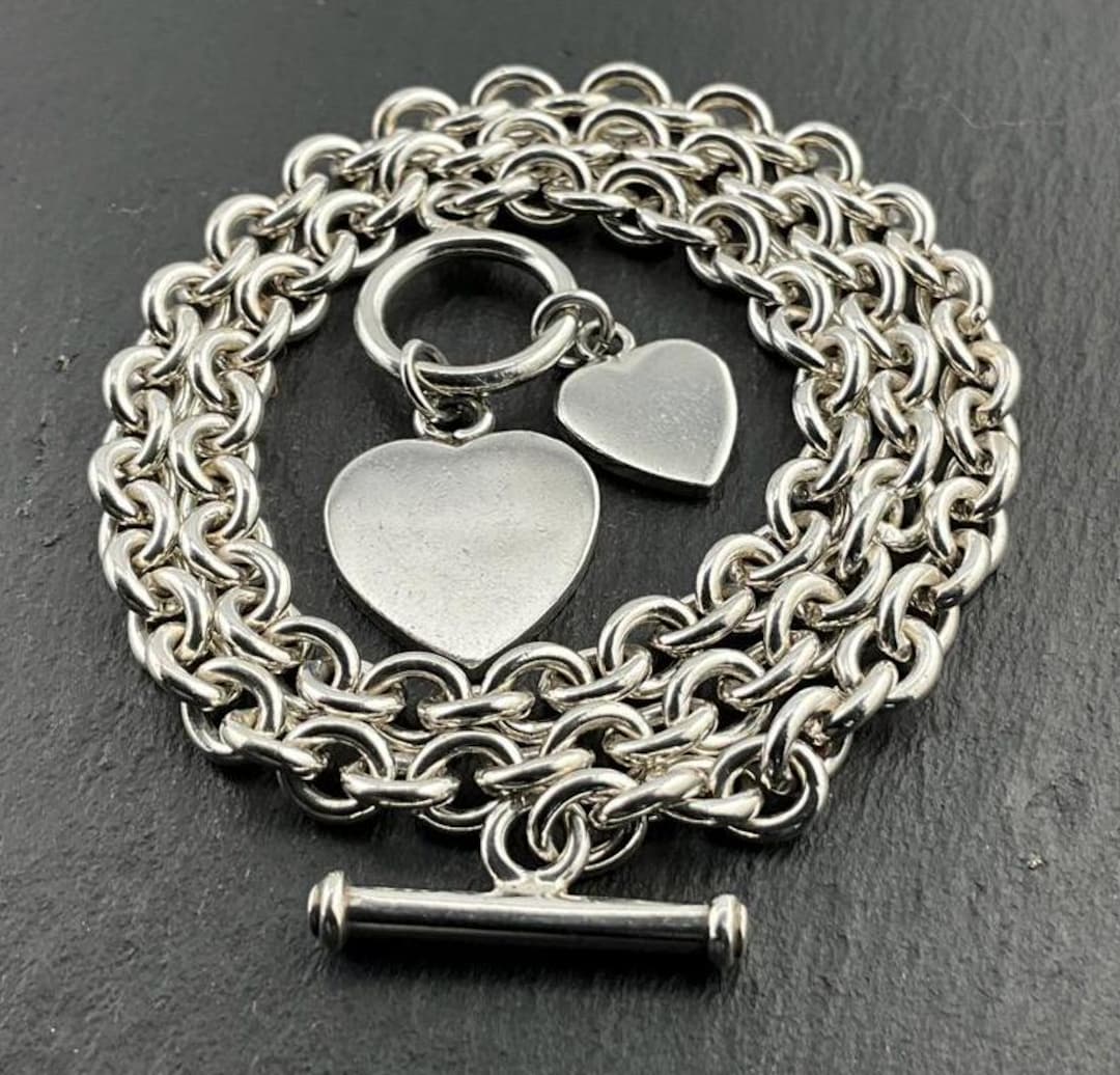 Vintage Heavy Sterling Silver T-bar Ring Heart Necklace - Etsy