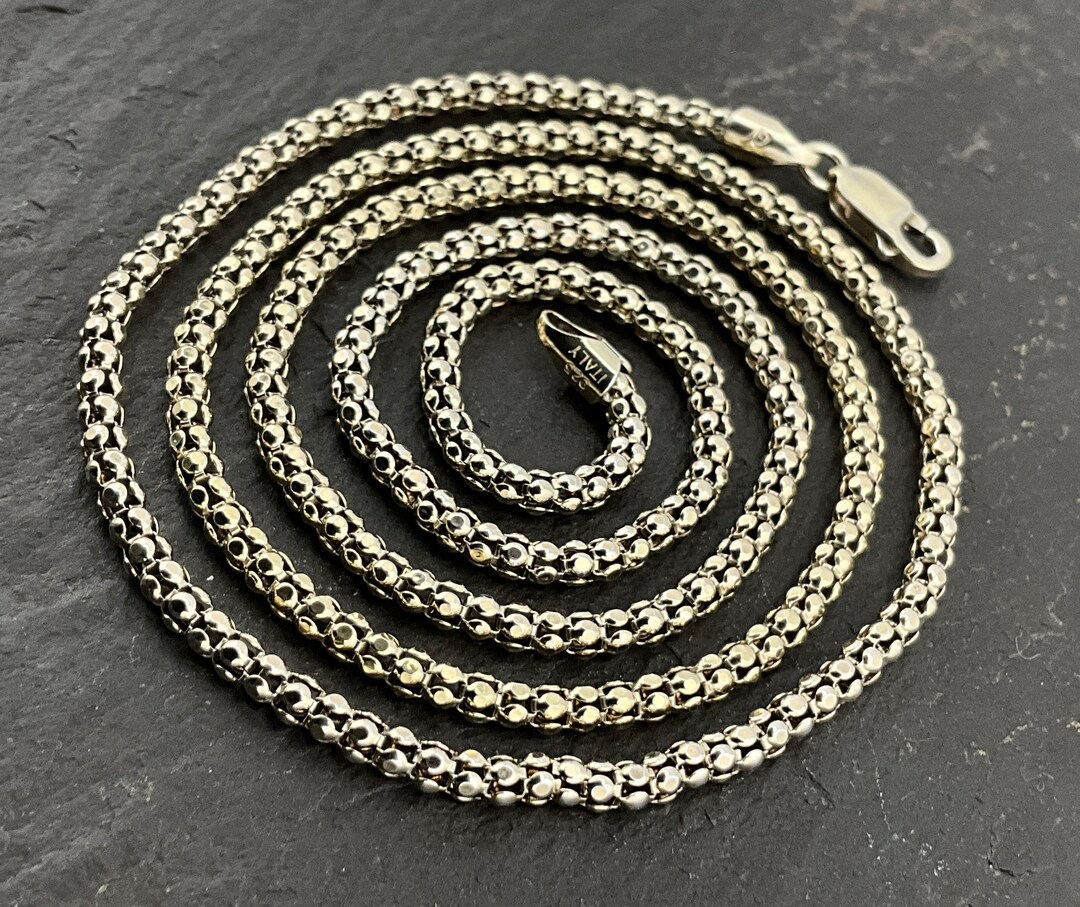 Vintage Long Sterling Silver Popcorn Link Necklace - Etsy