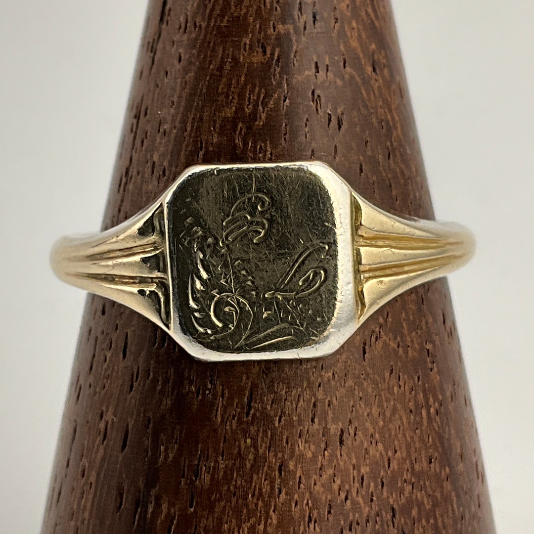 Vintage 9ct Gold Gilded Scroll Sterling Silver Signet Ring, UK Size Q ...