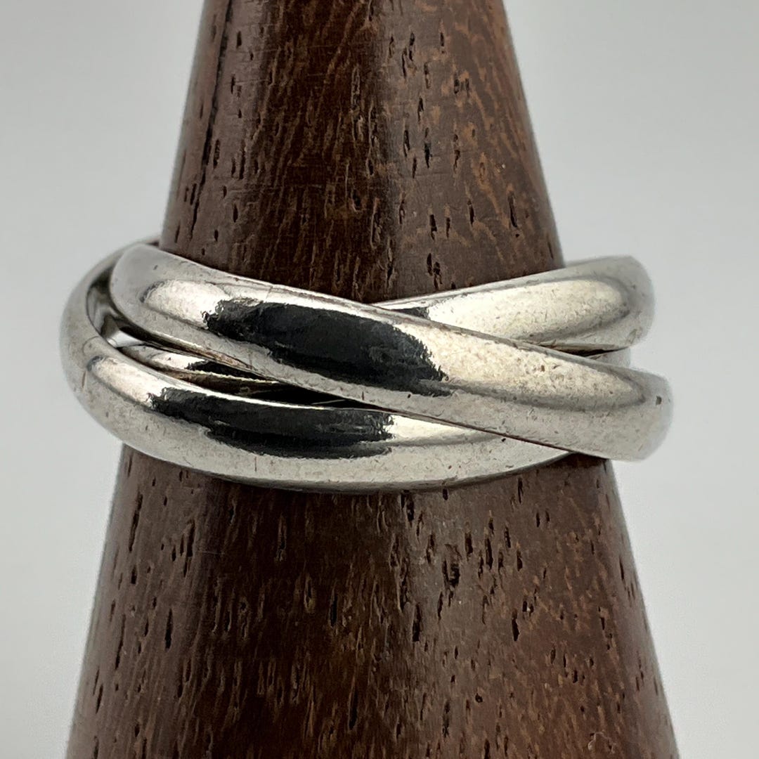 Vintage Interlocking Sterling Silver Bands Ring, UK Size J1/2, US Size ...