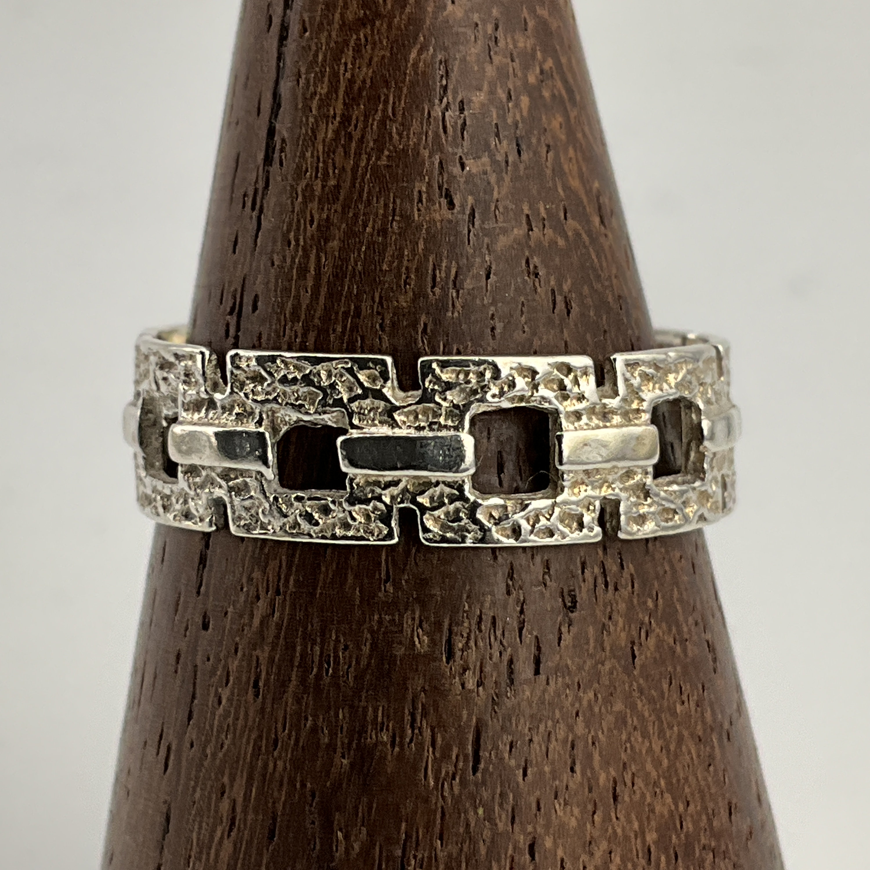 Vintage Sterling Silver Link Design Band Ring, UK Size P, US Size 7 1/2 ...
