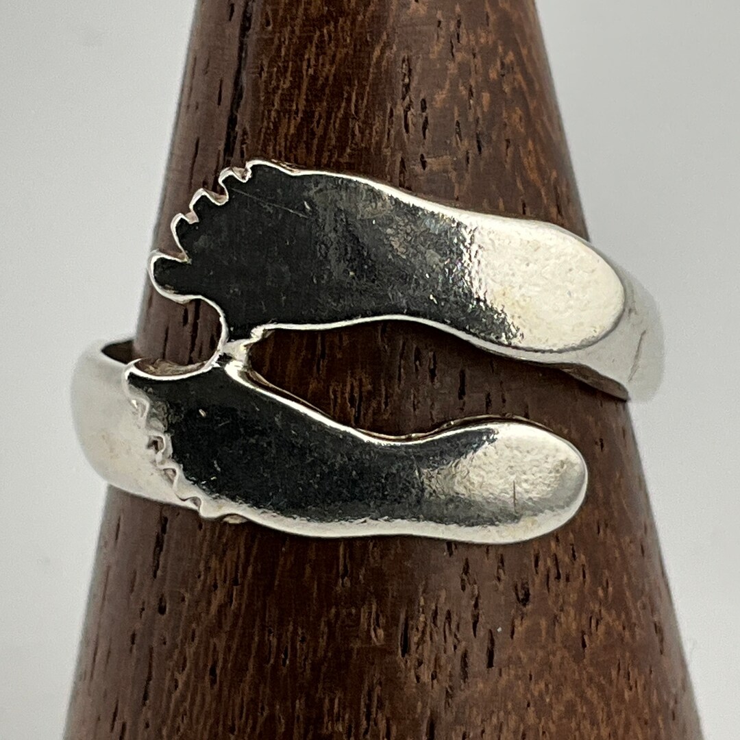 Vintage Sterling Silver Footprint Band Ring, UK Size N1/2, US Size 6 3/ ...