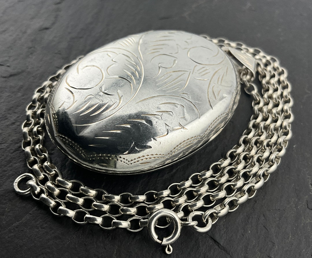 Vintage Large Sterling Silver Locket Pendant Necklace - Etsy