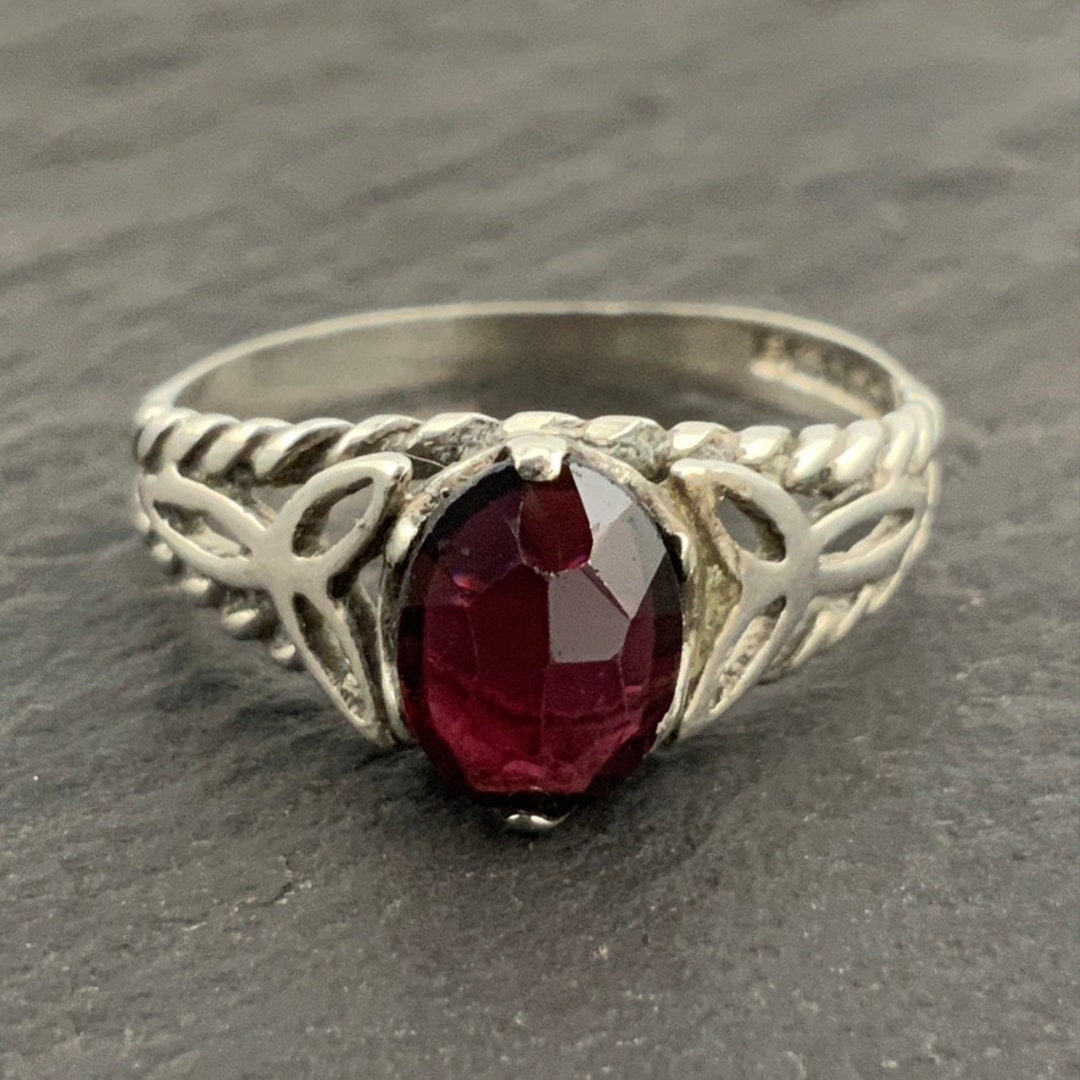 Vintage Sterling Silver Garnet Statement Ring, UK Size N1/2, US Size 6 ...