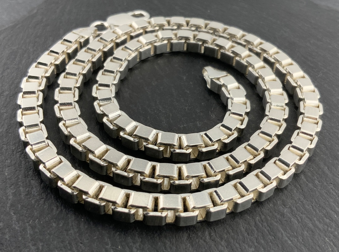 Vintage Super Heavy Sterling Silver Box Link Necklace - Etsy