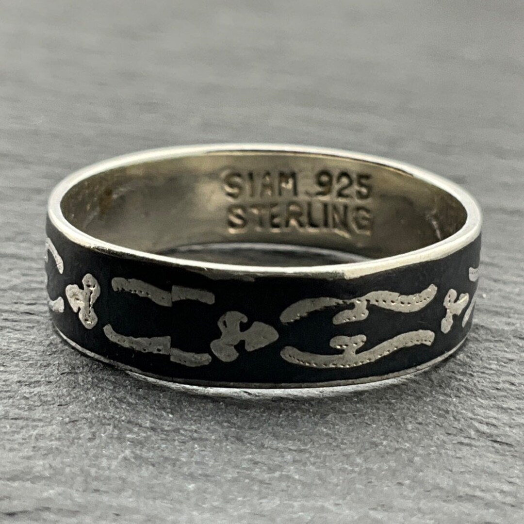 Vintage Niello Siam Sterling Silver Band Ring, UK Size N, US Size 6 1/2 ...