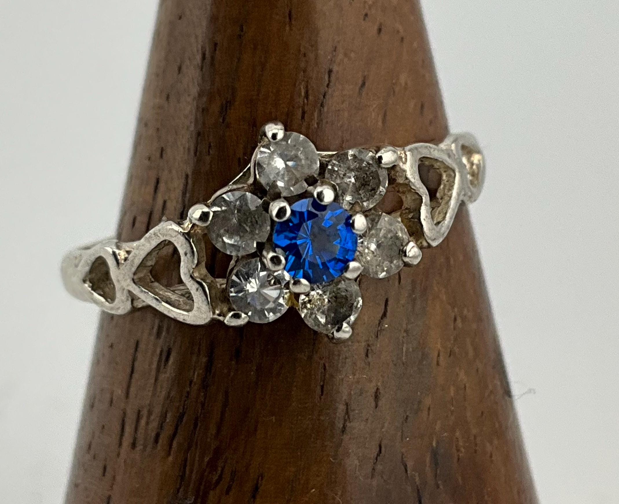 Vintage Blue & White Natural Hardstone Sterling Silver Heart Cluster ...