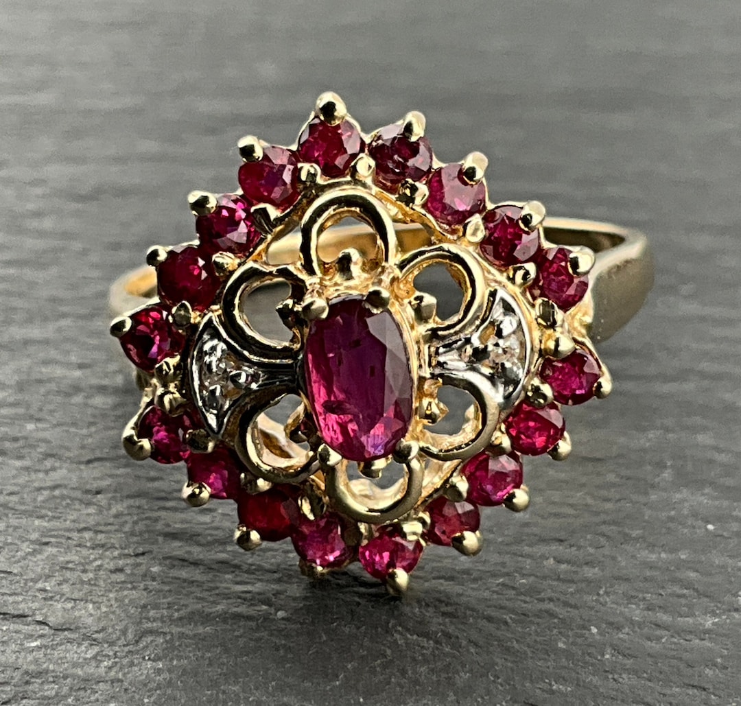Vintage 14ct Gold Ruby & Diamond Ring, UK Size P, US Size 7 1/2, EU ...