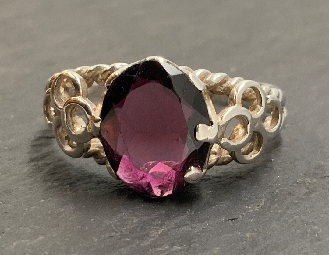 Vintage Amethyst Sterling Silver Fancy Solitaire Ring, UK Size O, US ...