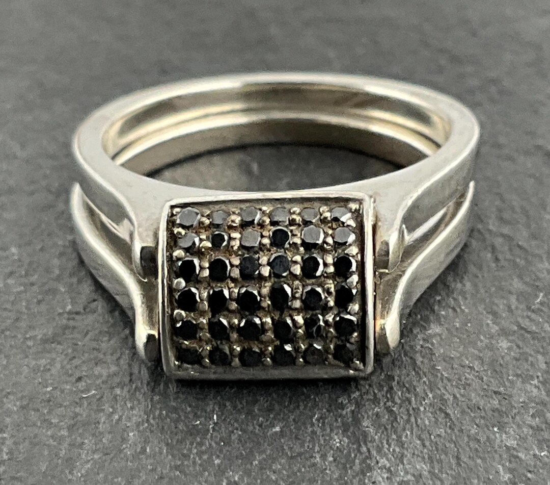 Vintage Black & White Diamond Sterling Silver Interchangeable Ring, UK ...