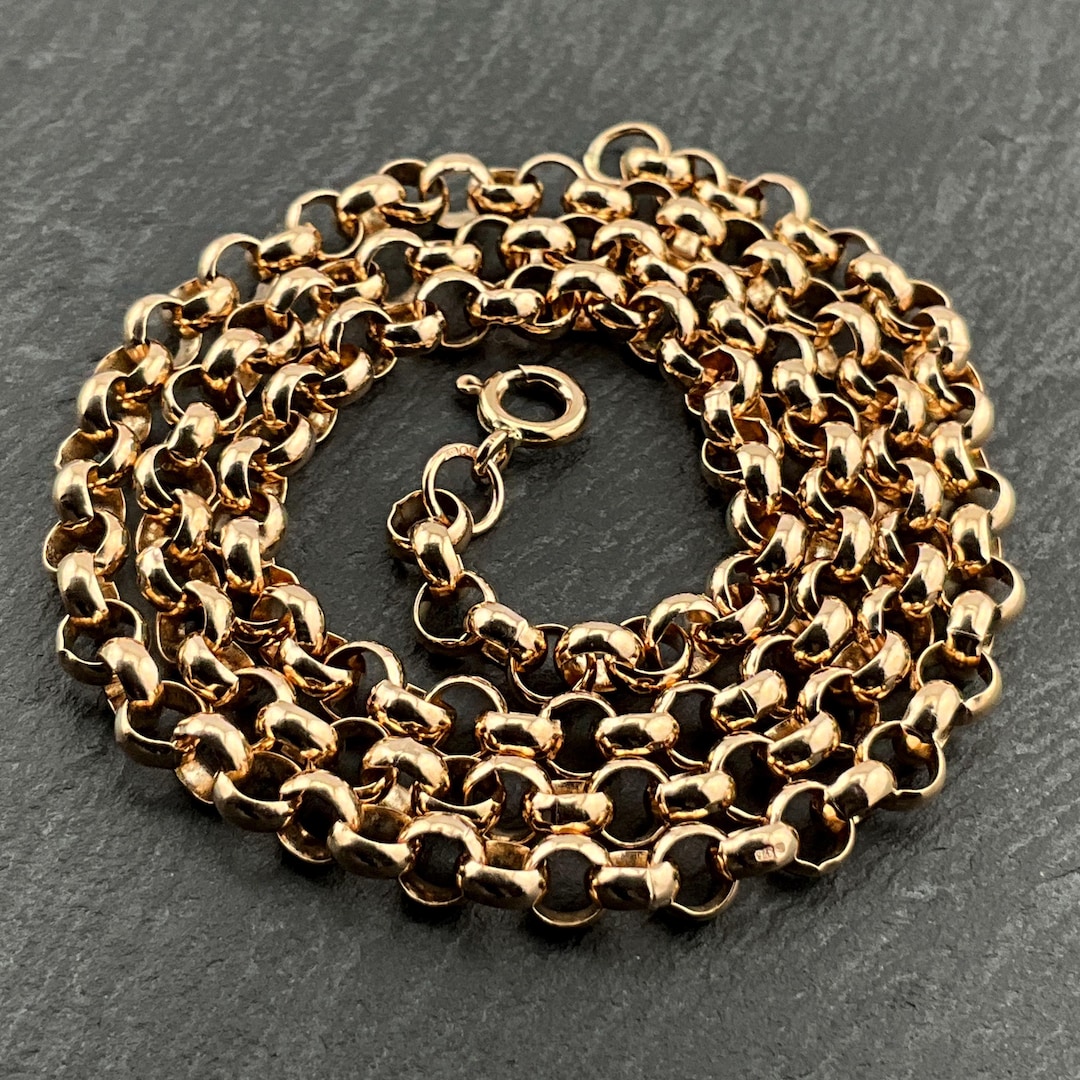 Vintage 9ct Gold Rolo Belcher Chain Necklace - Etsy