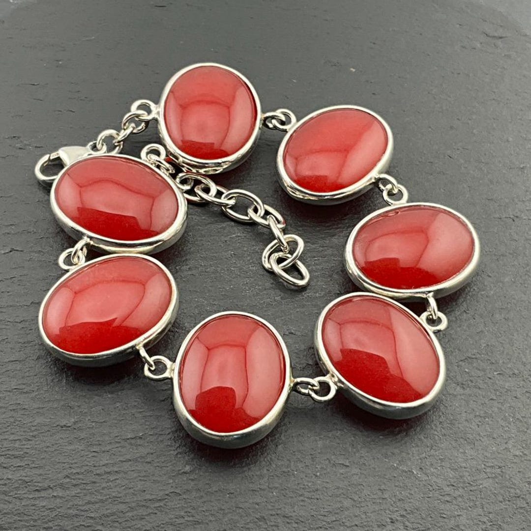 Vintage Sterling Silver Red Coral Chain Bracelet - Etsy