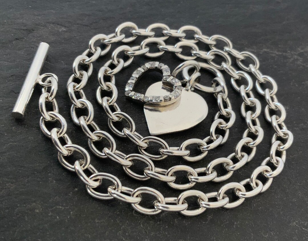 Vintage Heavy Sterling Silver T-bar Ring Heart Necklace - Etsy
