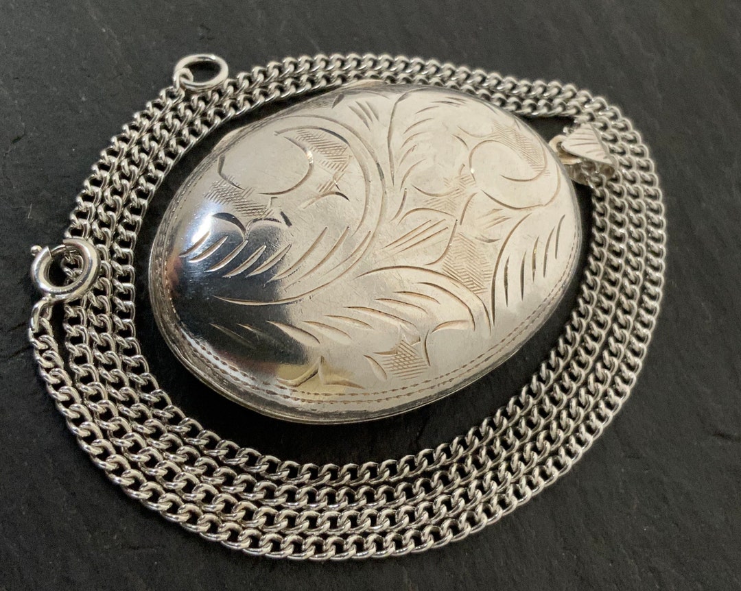 Vintage Large Sterling Silver Locket Pendant Necklace - Etsy