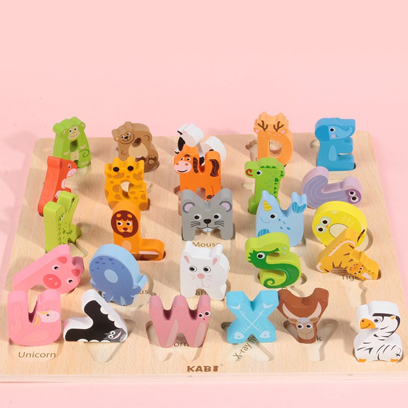 26 Alphabet Wooden Puzzles Early Education Cartoon Animals | Etsy