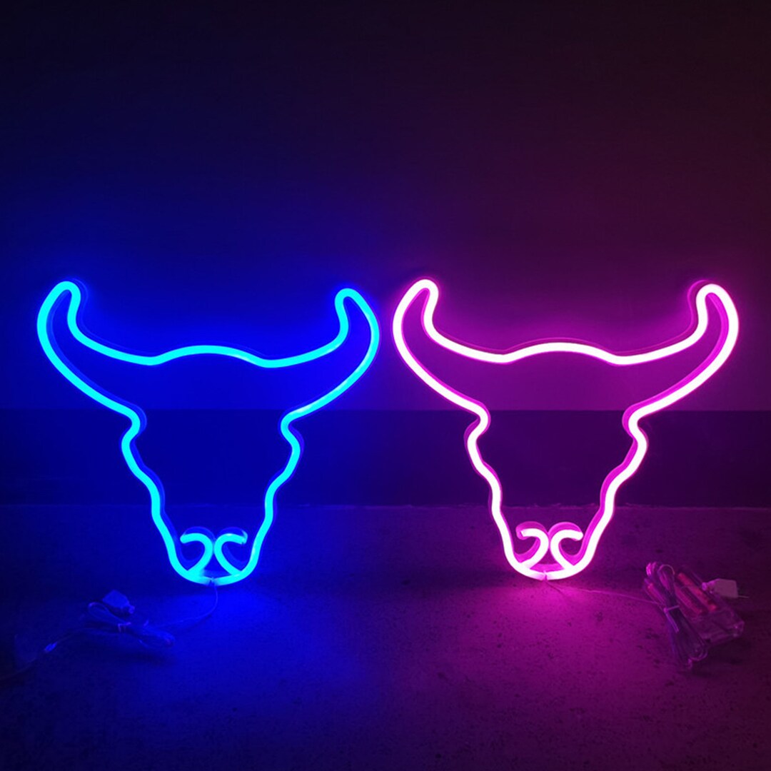 Bull Head Neon Sign Unique Bull Design Vibrant Custom LED - Etsy