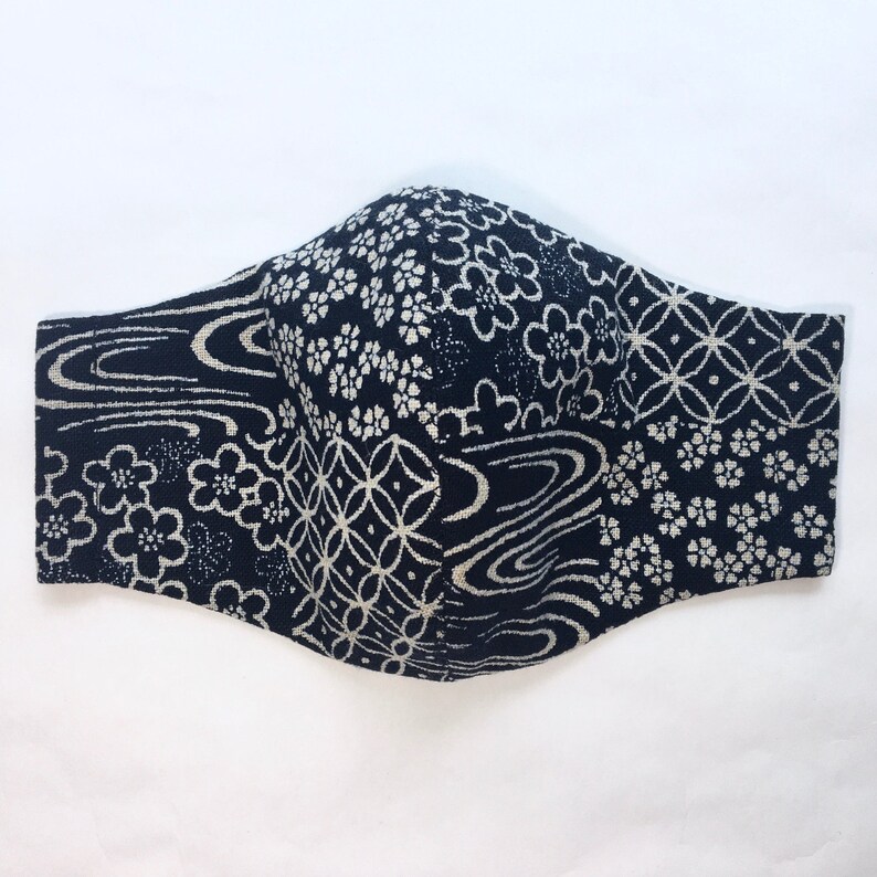 Japanese Printed Face Mask Customizable Nara Homespun Sakura White ...