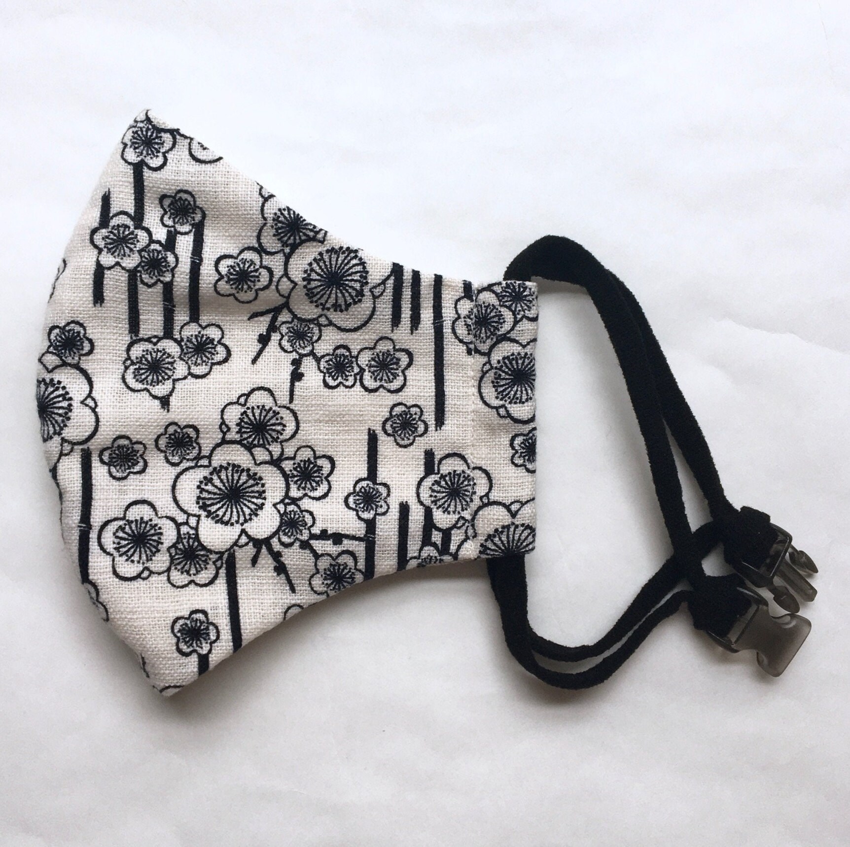 Japanese Printed Face Mask Customizable Nara Homespun Sakura White ...