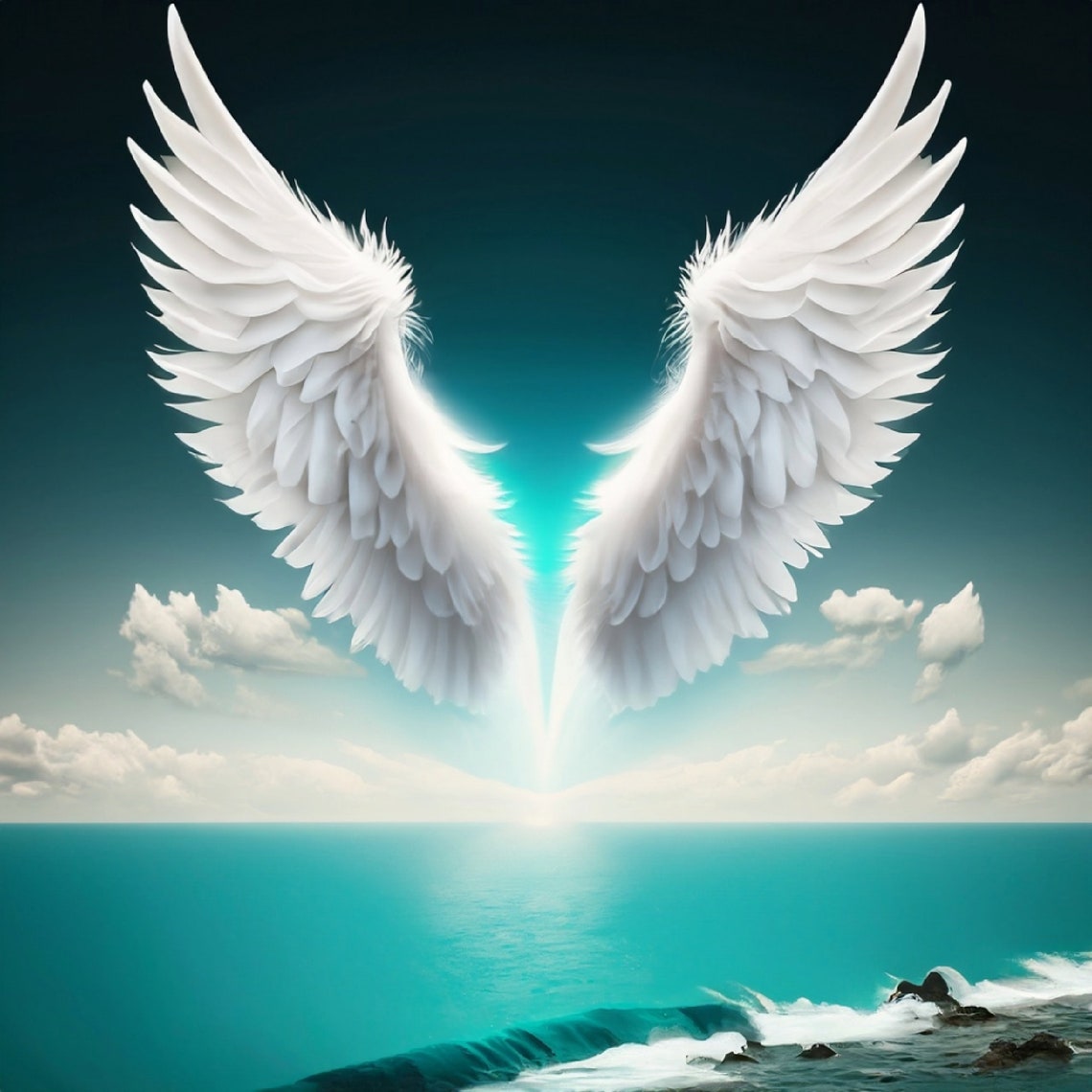 Angel Wings Over the Ocean Digital Graphic - Etsy