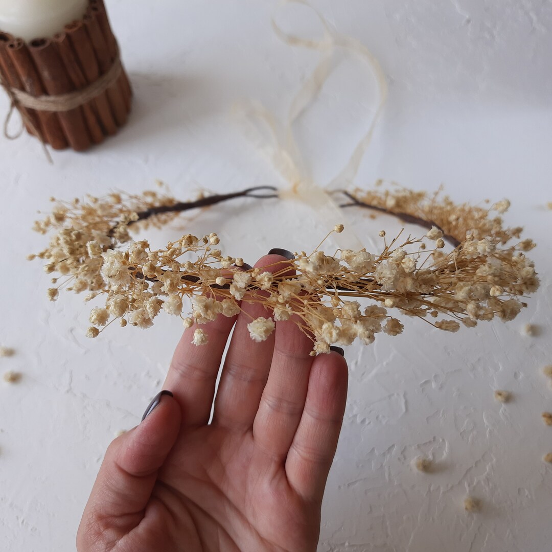 Champagne Dried Babys Breath Flower Crown Beige Flower Crown for Baby ...