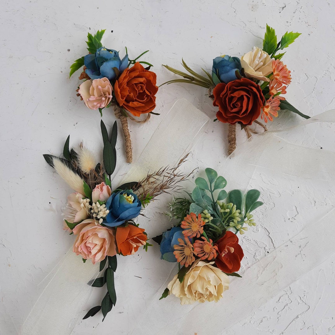 Fall Wedding Corsage Boutonniere Set: Burnt Orange & Ivory Roses - Etsy