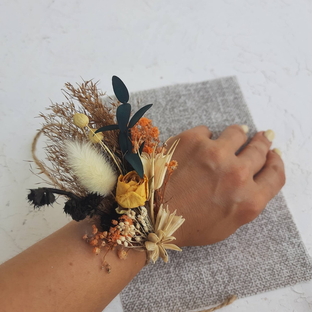 Dried Flower Corsage Band: Boho Fall Wedding Boutonniere - Etsy