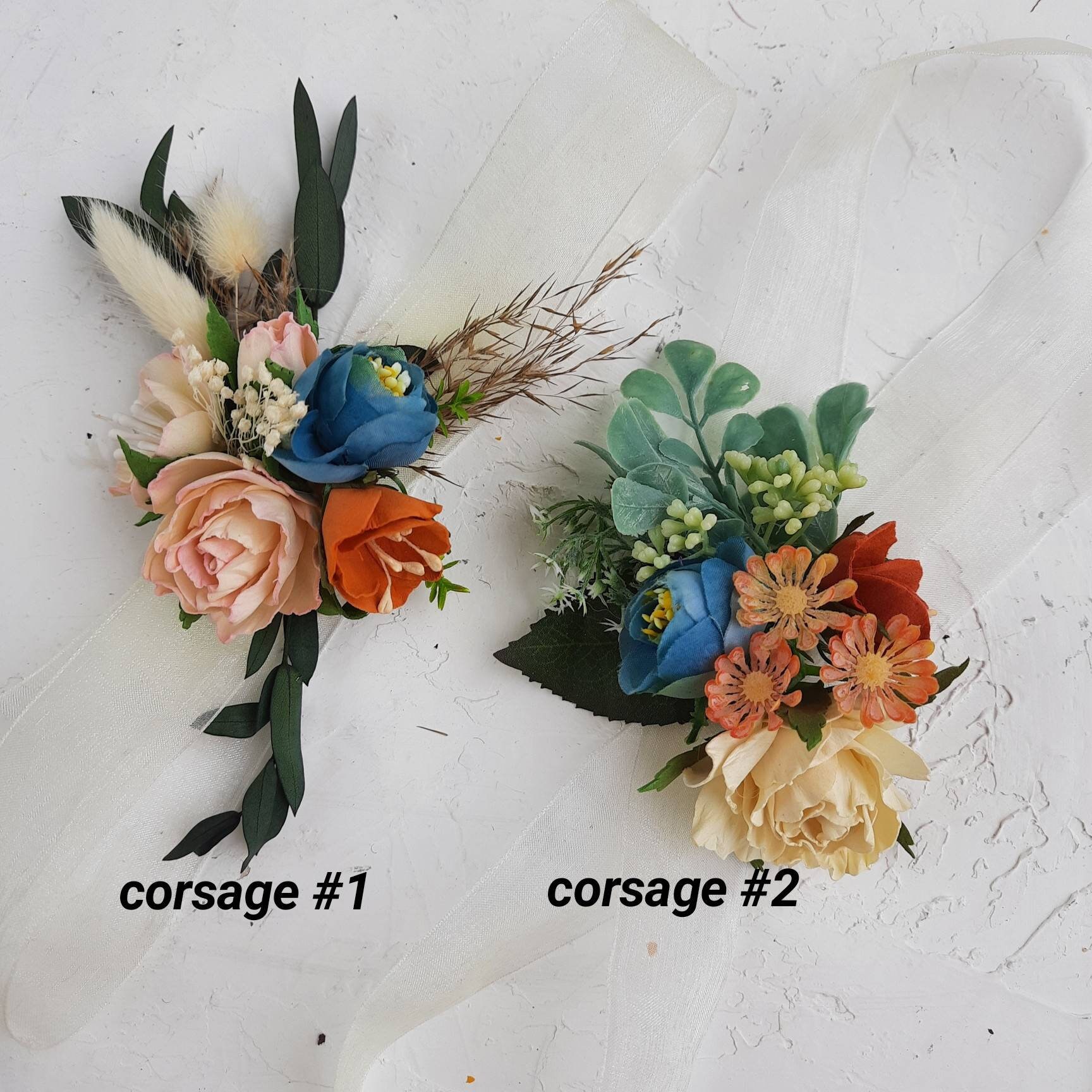 Fall Wedding Corsage Boutonniere Set: Burnt Orange & Ivory Roses - Etsy