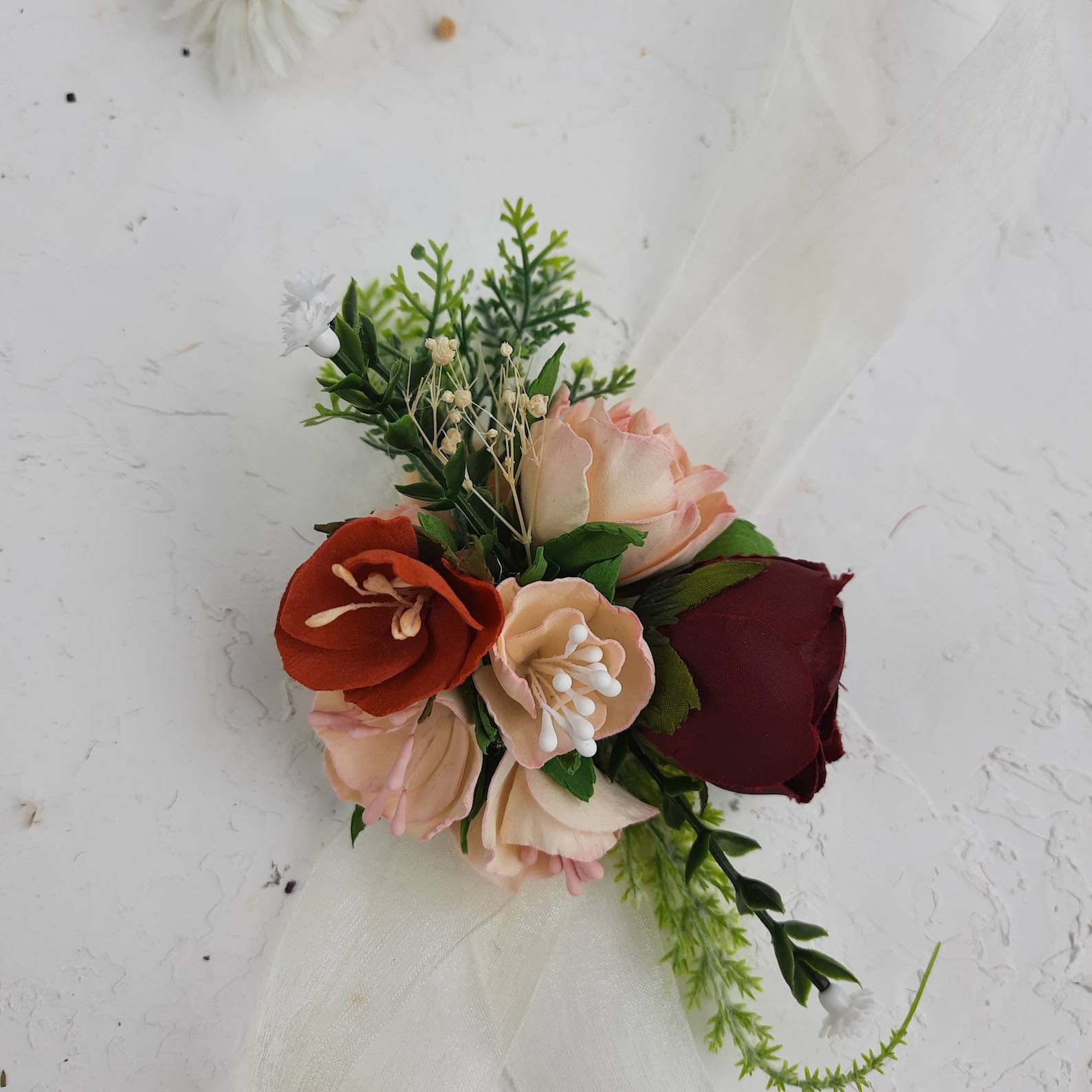 Marsala Burnt Orange Ivory Corsage and Boutonniere Set, Fall Wedding ...