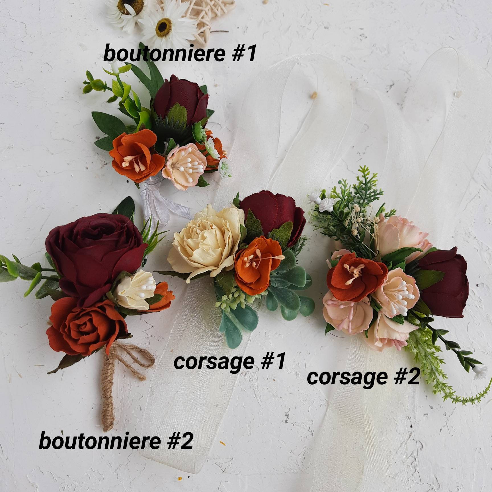Marsala Burnt Orange Ivory Corsage and Boutonniere Set, Fall Wedding ...