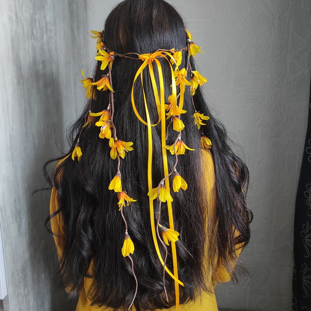 Yellow Flower Hair Piece Fall Flower Headband Yellow Floral Crown for ...