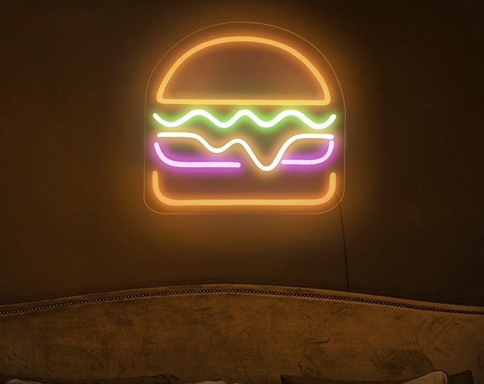 Burger Neon Light, Hamburger Neon Sign, Burger Light Sign, Fast Food ...