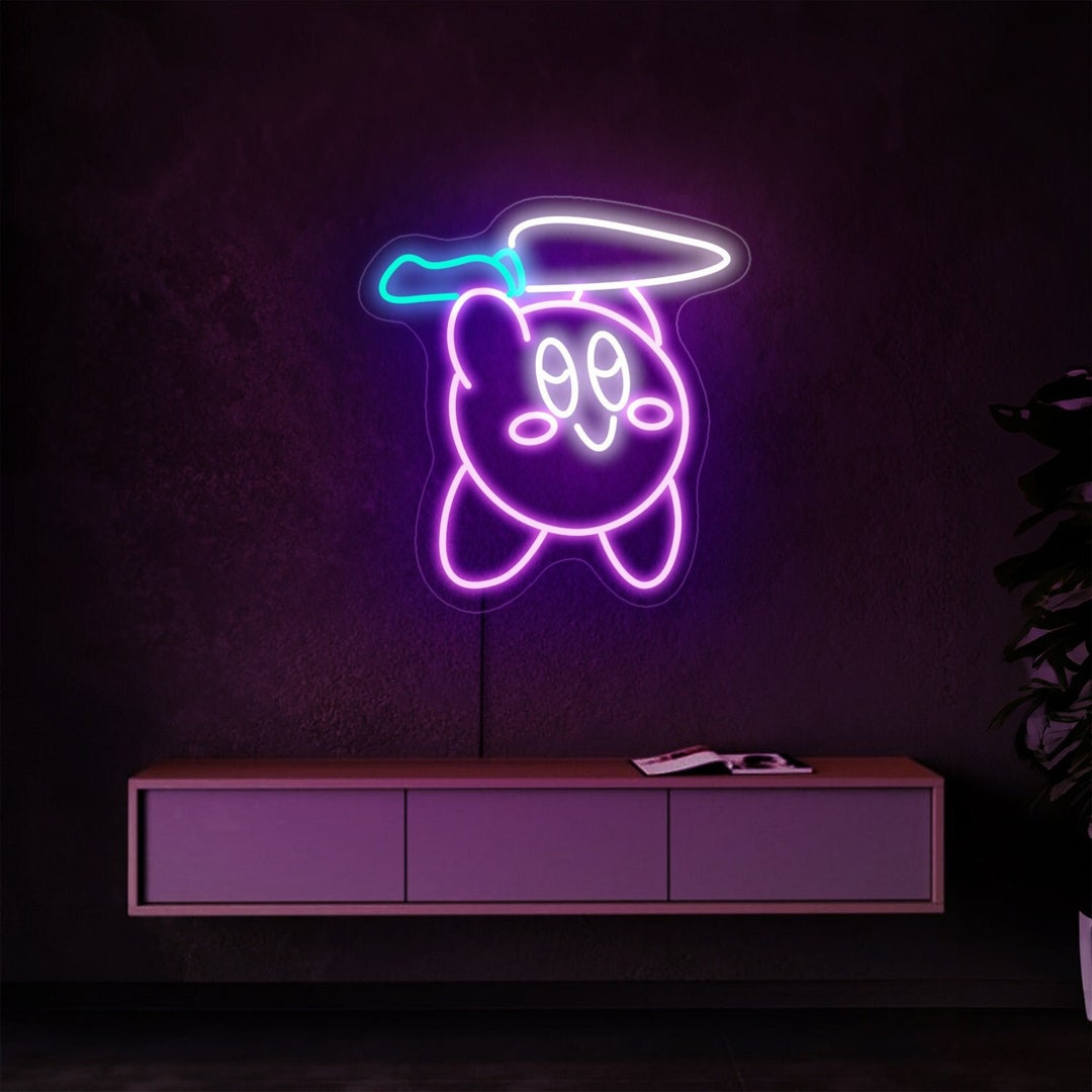 Kirby With Knife Neon Sign, Kirby Led Sign, Gamer Neon Sign, Meme Neon ...