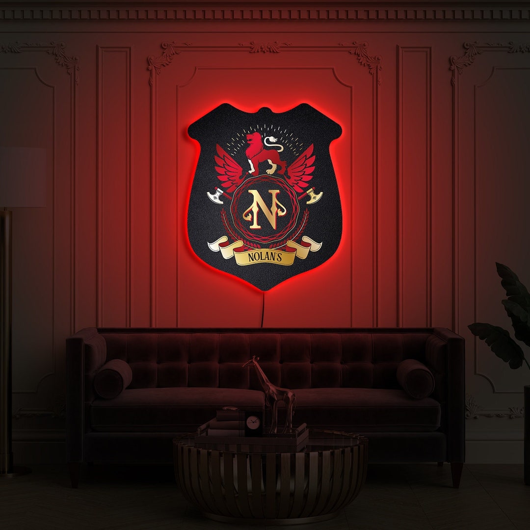 Custom Coat of Arms Neon Sign, Personalized Family Shield, Family Crest ...