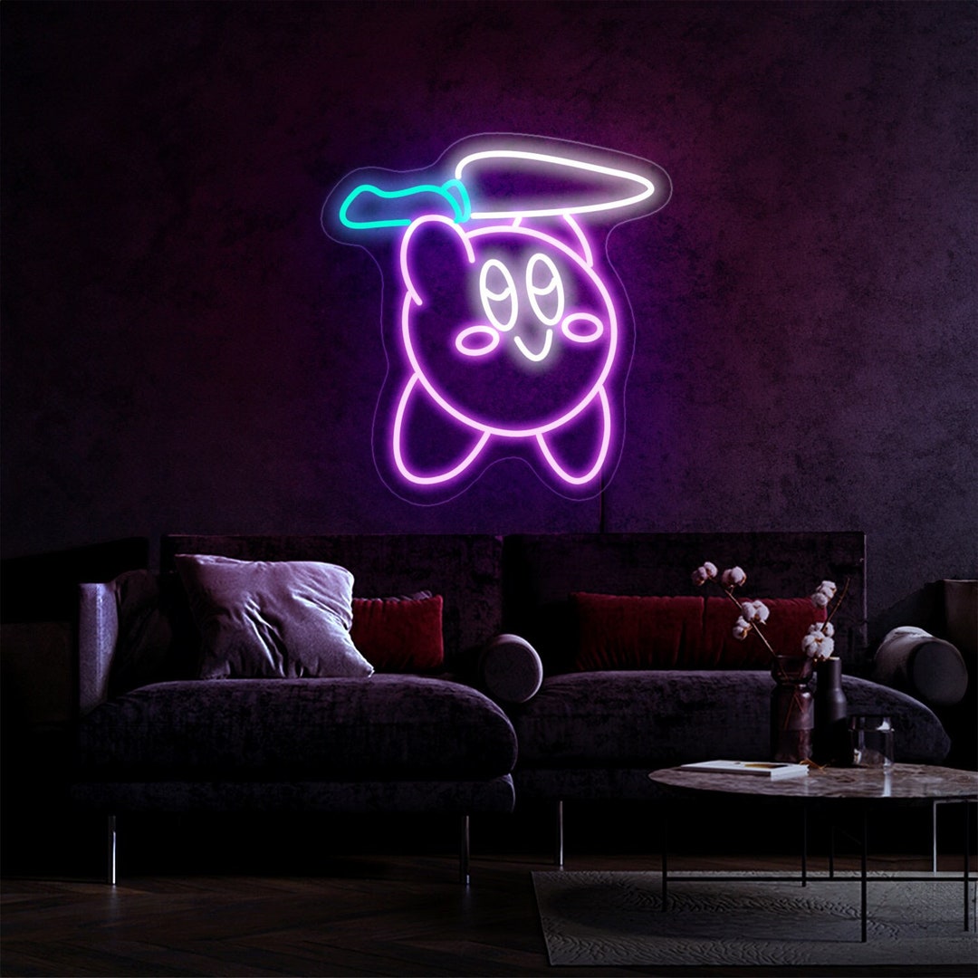 Kirby Neonlicht, Kirby LED-Schild, Kirby mit Messer, Spielzimmer ...