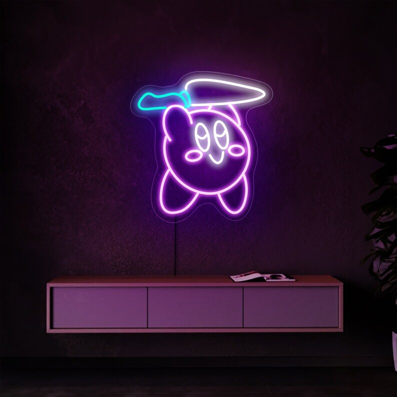 Kirby Neon Light, Kirby Led Sign, Kirby With Knife Sign, Game Room Neon ...