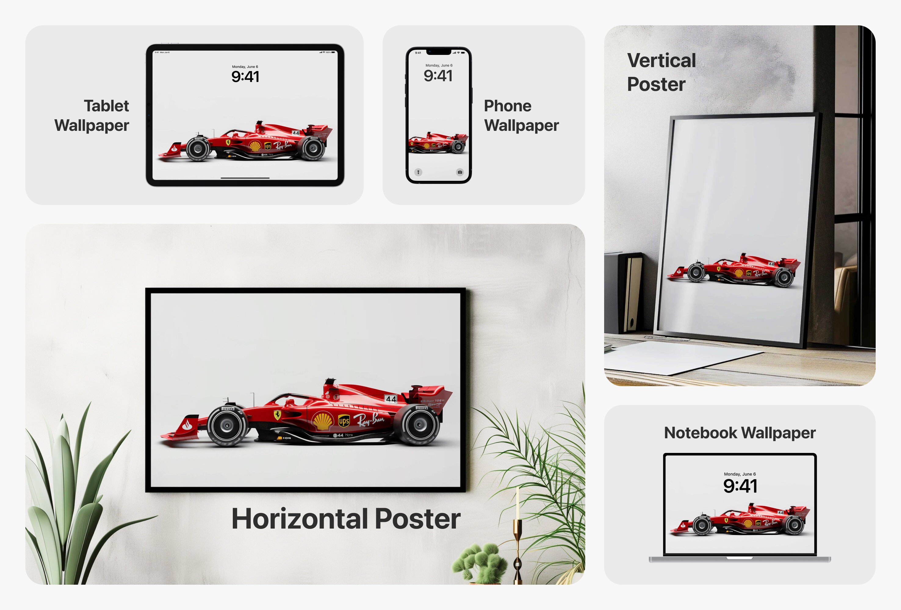 Hamilton in Ferrari F1 Digital Wallpapers Print Bundle Formula 1 ...