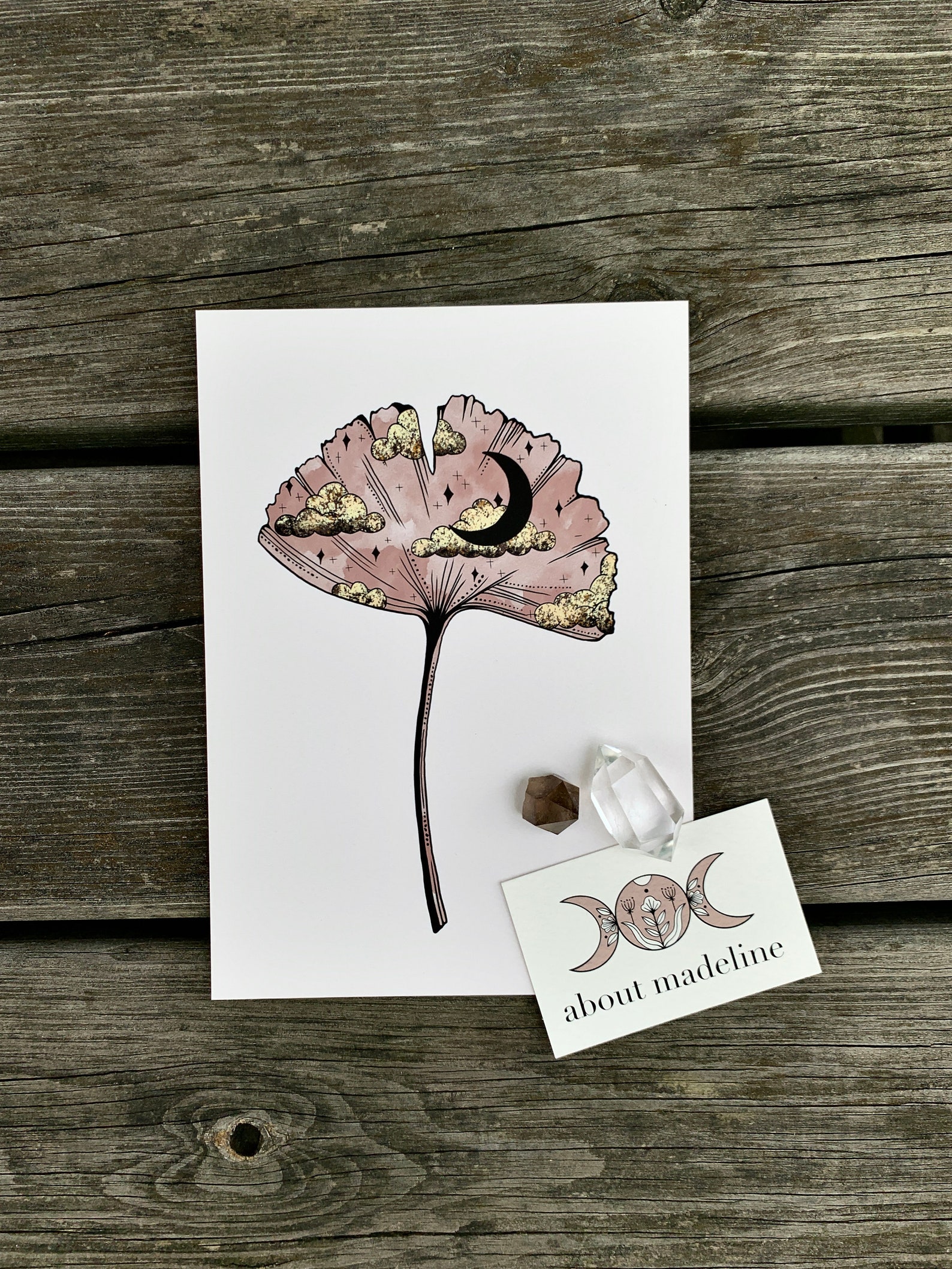 GINKO LEAF ARTPRINT Good Luck Gift Moon & Ginko Wall Art | Etsy