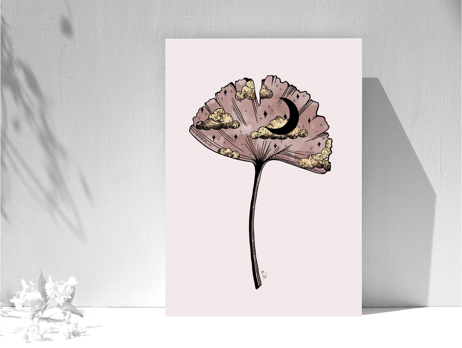 GINKO LEAF ARTPRINT Good Luck Gift Moon & Ginko Wall Art - Etsy
